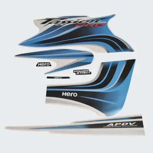 Stckr Set Hero Passion Pro [blk Tank-blue] - Indian Bikes Spares