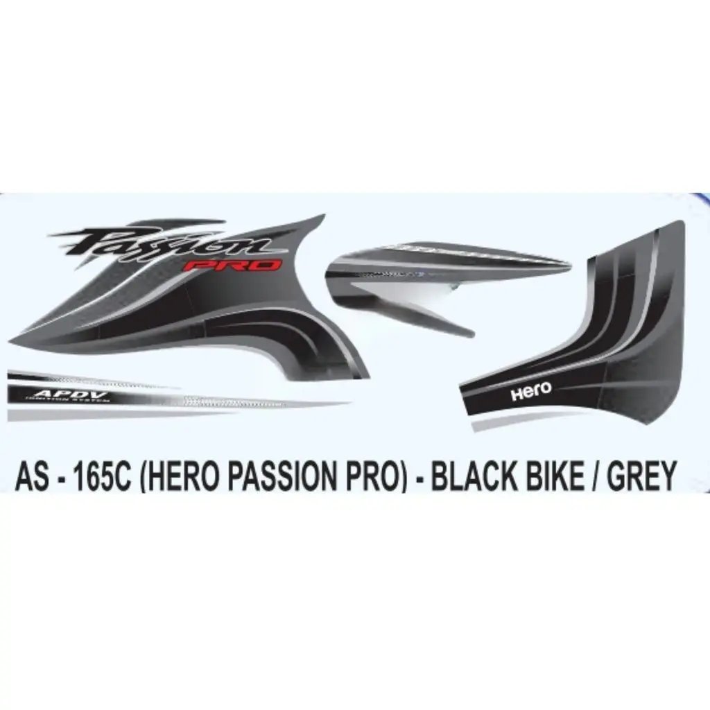 Graphics Sticker Set For Hero Passion Pro | Black Vehicle | Grey ...