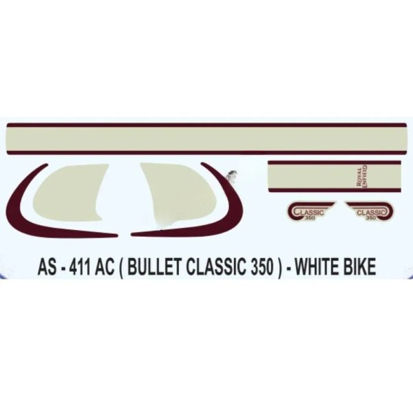 Graphics Sticker Set For Royal Enfiled Bullet Classic 350 | White ...