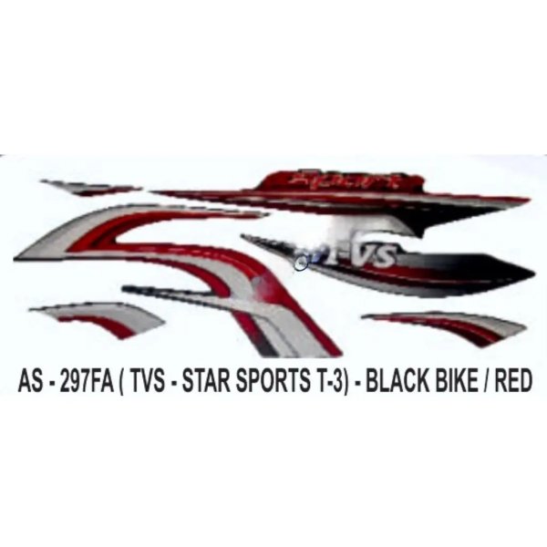 Graphics Sticker Set For Tvs Star Sports | Type 3 | Black Vehicle | Red ...